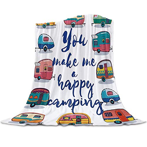 SUN-Shine Camper Throw Blanket RV Blankets You Make Me Happy Camping Caravans White Cartoon Travel Throws Warm Cozy Microfiber All Seasons Blanket for Bed Sofa Couch Stadium 40x50inch