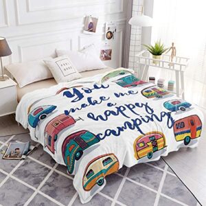 SUN-Shine Camper Throw Blanket RV Blankets You Make Me Happy Camping Caravans White Cartoon Travel Throws Warm Cozy Microfiber All Seasons Blanket for Bed Sofa Couch Stadium 40x50inch