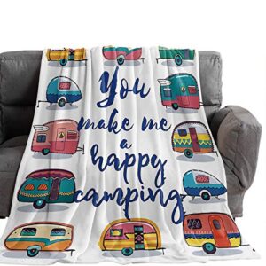 SUN-Shine Camper Throw Blanket RV Blankets You Make Me Happy Camping Caravans White Cartoon Travel Throws Warm Cozy Microfiber All Seasons Blanket for Bed Sofa Couch Stadium 40x50inch