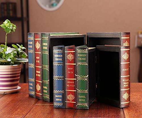 B&S FEEL Wooden Antique Book Box, Set of 2