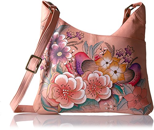 Anna by Anuschka Women's V Top Multi-compartment Crossbody Cross Body Handbag, Vintage Garden, One Size US