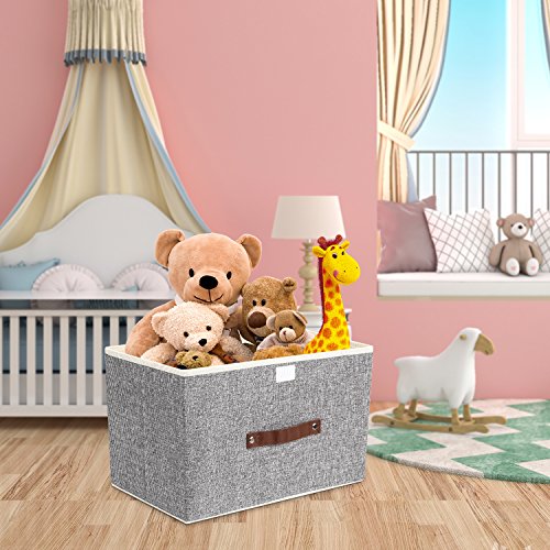 TYEERS Foldable Storage Boxes with Lids 2 Pack Fabric Storage Bins with Lids, Closet Organizers for Clothes Storage, Room Organization, Office Storage, Toys - Gray