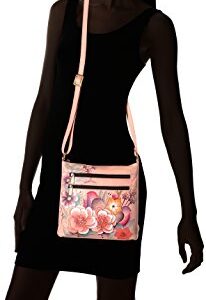 Anna by Anuschka Women's Genuine Leather Medium Triple Pocket Cross Body | Hand Painted Original Artwork | Vintage Garden