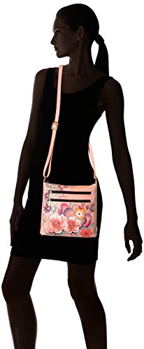 Anna by Anuschka Women's Genuine Leather Medium Triple Pocket Cross Body | Hand Painted Original Artwork | Vintage Garden