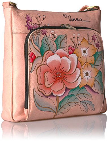 Anna by Anuschka Women's Genuine Leather Medium Triple Pocket Cross Body | Hand Painted Original Artwork | Vintage Garden