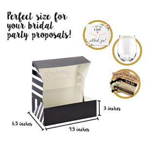 Bridesmaid Proposal Box Set I 6 Pack I 1 Maid of Honor Proposal Box and 5 Will You be My Bridesmaid Boxes I Stripes with Gold Foil Bridesmaid Box for Bridesmaid Gifts