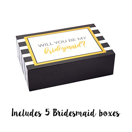 Bridesmaid Proposal Box Set I 6 Pack I 1 Maid of Honor Proposal Box and 5 Will You be My Bridesmaid Boxes I Stripes with Gold Foil Bridesmaid Box for Bridesmaid Gifts