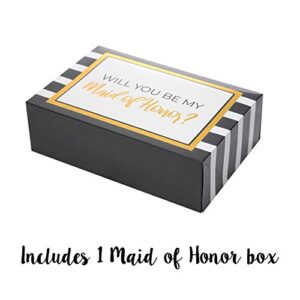 Bridesmaid Proposal Box Set I 6 Pack I 1 Maid of Honor Proposal Box and 5 Will You be My Bridesmaid Boxes I Stripes with Gold Foil Bridesmaid Box for Bridesmaid Gifts