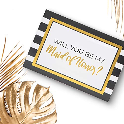 Bridesmaid Proposal Box Set I 6 Pack I 1 Maid of Honor Proposal Box and 5 Will You be My Bridesmaid Boxes I Stripes with Gold Foil Bridesmaid Box for Bridesmaid Gifts