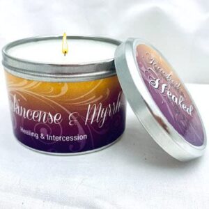 frankincense & myrrh scripture tin – “touched by the saviour”