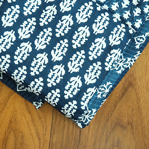 Quilted Blue Patchwork Cotton Throw Blanket Indian Decorative Super Soft Warm Blanket for Sofa Couch 50 x 60 Inches