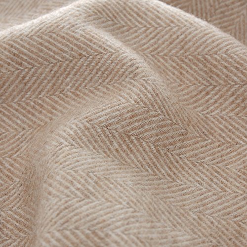 URBANARA 50% Alpaca Wool 50% Merino Wool Throw Corcovado 51x67 Light Brown/Off-White with Fringe — Blanket with Decorative Herringbone Weave Design — Perfect for Your Couch, Sofa, Bed, Chair