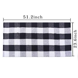 LHtrade Outdoor Rug Cotton Rug Buffalo Checkered Plaid Area Rug Door Mat for Entry Way Washable Doormat Bedroom Carpet Welcome Mat(24" x 51", Black and White Plaid Rug)