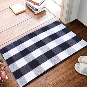 LHtrade Outdoor Rug Cotton Rug Buffalo Checkered Plaid Area Rug Door Mat for Entry Way Washable Doormat Bedroom Carpet Welcome Mat(24" x 51", Black and White Plaid Rug)