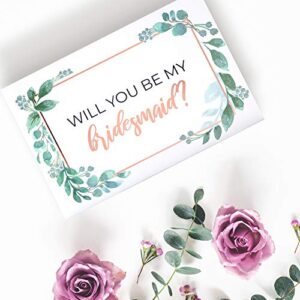 Pop Fizz Designs Bridesmaid Proposal Box Set I 6 Pack I 1 Maid of Honor Proposal Box and 5 Will You be My Bridesmaid Boxes I Greenery with Rose Gold Foil Bridesmaid Box for Bridesmaid Gifts