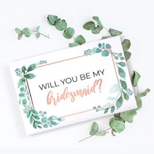 Pop Fizz Designs Bridesmaid Proposal Box Set I 6 Pack I 1 Maid of Honor Proposal Box and 5 Will You be My Bridesmaid Boxes I Greenery with Rose Gold Foil Bridesmaid Box for Bridesmaid Gifts