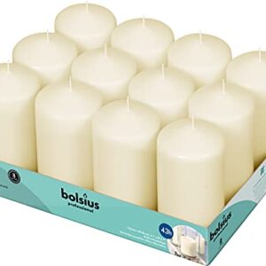 BOLSIUS Set of 12 Ivory Pillar Candles - Unscented 43 Hour Long Lasting Candles - 2.75-x 5-inch Dripless Clean Burning Smokeless Dinner Candle - Perfect for Weddings Parties and Special Occasions