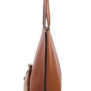 Overbrooke Reversible Tote Bag, Tan & Cream - Large Vegan Leather Womens Shoulder Tote with Wristlet, 2016