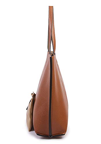 Overbrooke Reversible Tote Bag, Tan & Cream - Large Vegan Leather Womens Shoulder Tote with Wristlet, 2016