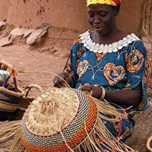 African Market Basket, Large Oval Woven Straw Basket with Handle Fair Trade Storage Organizer