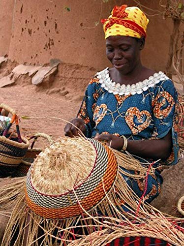 African Market Basket, Large Oval Woven Straw Basket with Handle Fair Trade Storage Organizer