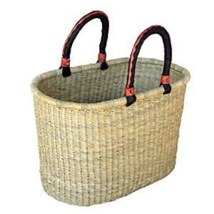 African Market Basket, Large Oval Woven Straw Basket with Handle Fair Trade Storage Organizer