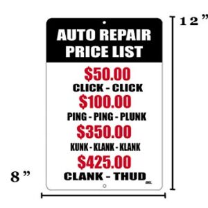 Rogue River Tactical Funny Mechanic Metal Tin Sign Wall Decor Man Cave Bar Auto Repair Shop Price List