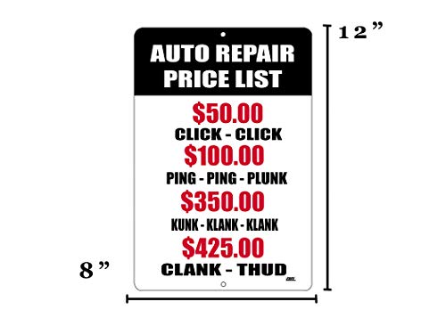 Rogue River Tactical Funny Mechanic Metal Tin Sign Wall Decor Man Cave Bar Auto Repair Shop Price List