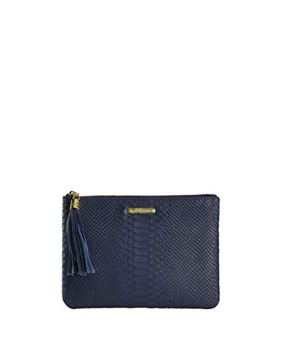 GiGi New York Handcrafted Womens Leather All in One Embossed Python Bag Navy