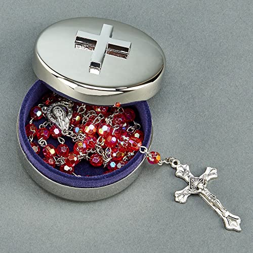 Creative Gifts International Rosary Cross Jewelry Box, Nickel Plated Non-Tarnish, 2.25" Round, Gift Box Included