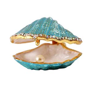 h&d hyaline & dora metal glass trinket box ring holder small seashell figurine collectible table centerpiece (pearl mussel)