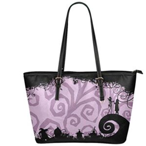 Jack and Sally Print Women's Leather Tote Shoulder Bag Big Capacity Work Travel Handbag (15)