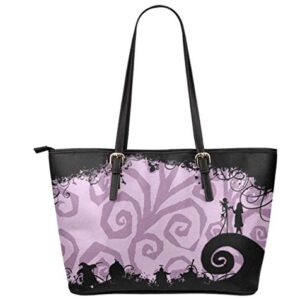 Jack and Sally Print Women's Leather Tote Shoulder Bag Big Capacity Work Travel Handbag (15)