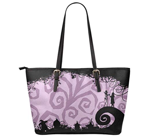 Jack and Sally Print Women's Leather Tote Shoulder Bag Big Capacity Work Travel Handbag (15)