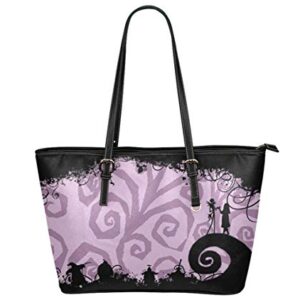 Jack and Sally Print Women's Leather Tote Shoulder Bag Big Capacity Work Travel Handbag (15)