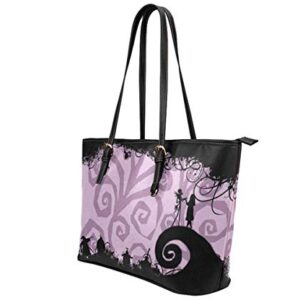 Jack and Sally Print Women's Leather Tote Shoulder Bag Big Capacity Work Travel Handbag (15)