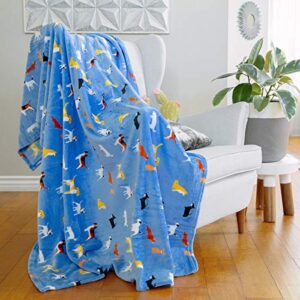 avafort velvet plush home fleece throw blanket for couch sofa bed, warm elegant fuzzy flannel blanket for kid baby adults or pet, lightweight soft cozy warm luxury microfiber blankets (dog-azure blue)