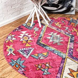 Unique Loom Sedona Collection Distressed, Southwestern, Over-Dyed, Tribal, Abstract Area Rug, 3 ft 3 in x 3 ft 3 in, Pink/Beige