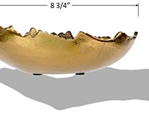 Red Co. 8.75” Gold Moon Decorative, Asymmetrical Torn, Hammered Metal Centerpiece Bowl with Sculpted Edges