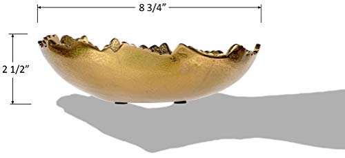 Red Co. 8.75” Gold Moon Decorative, Asymmetrical Torn, Hammered Metal Centerpiece Bowl with Sculpted Edges