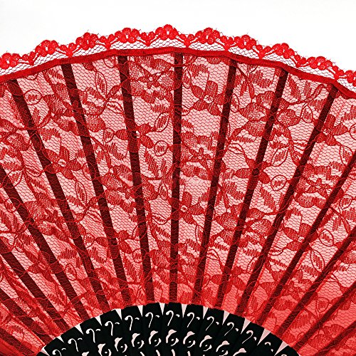 Exasinine Retro Lace Hand Fan Bamboo Folding Fan Handheld Fan (Red)