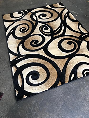 Contempo Modern Area Rug Contemporary Abstract Black Design 341 (4 Feet X 5 Feet 3 Inch)