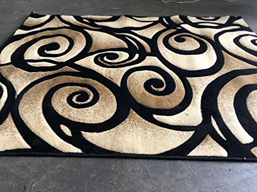 Contempo Modern Area Rug Contemporary Abstract Black Design 341 (4 Feet X 5 Feet 3 Inch)