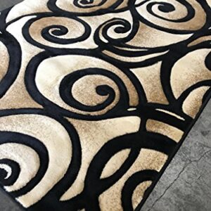 Contempo Modern Area Rug Contemporary Abstract Black Design 341 (4 Feet X 5 Feet 3 Inch)