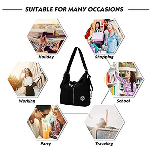 Van Caro Large Nylon Crossbody Shoulder Bag Tote Bag Waterproof Travel Backpack for Women, Black