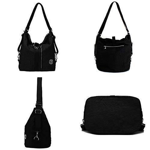 Van Caro Large Nylon Crossbody Shoulder Bag Tote Bag Waterproof Travel Backpack for Women, Black