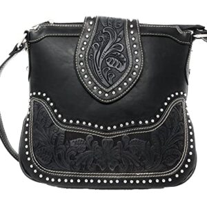 Concealed Carry Tooled Leather Crossbody Purse - Black