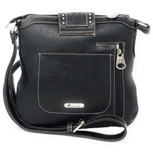 Concealed Carry Tooled Leather Crossbody Purse - Black