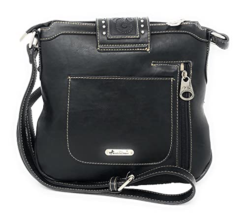 Concealed Carry Tooled Leather Crossbody Purse - Black