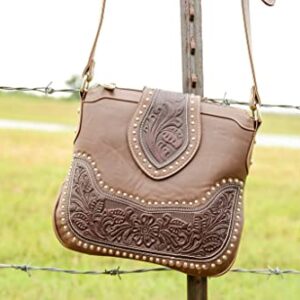 Concealed Carry Tooled Leather Crossbody Purse - Black